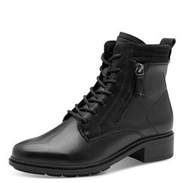 Schn&uuml;rstiefelette Tamaris, Damen, Gr. 36, schwarz, Leder, Lederimitat, Textil, Schuhe Schn&uuml;rstiefelette, Blockabsatz, Schn&uuml;rboots mit Ziern&auml;hten und Kontrast-Rahmennaht