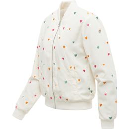 Bomberjacke Ragwear "Bomberjacke Lunara Hearts", Damen, Gr. S, wei&szlig; (ivory), Obermaterial: 100% Polyester PES. Obermaterial: Futter: 100% Polyester PES., l&auml;ssig geschnitten, Rundhals, &Auml;rmel ohne &Auml;rmelschlitz Rippb&uuml;ndchen, Jacken Bomberjacke, Blousonjacke mit verspielten Stickereien