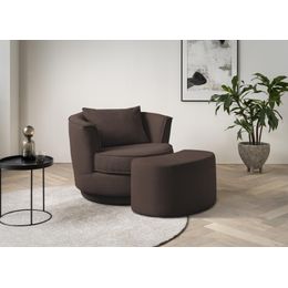Drehsessel Home Affaire "MAISIE, Love Seat,Lese-Sessel,Sessel-Set, mit Hocker", braun, B:95cm H:77cm T:133cm, Sessel, Drehsessel, in MEGA CORD und Web-Velours, drehbar 360 Grad mit Hocker