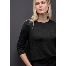 Langarmshirt Street One, Damen, Gr. 46, schwarz, Jersey, Obermaterial: 92% Viskose, 5% Polyester, 3% Elasthan, Glitzermuster, unifarben, regular fit normal, U-Boot-Ausschnitt, B&uuml;ndchen, Shirts Langarmshirt, mit Glitzerdetails