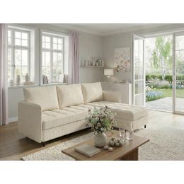 Ecksofa DOREL HOME "LINDHUS, L-Form, verschiedene Stellvarianten, Modulsofa", beige (creme), B:194cm H:80cm T:130cm, 93% Polyester, 7% Nylon, Sofas, Ecksofa, Recamiere, Stauraum, Cord und Chenille-Bezug