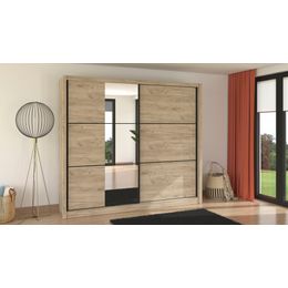 Schwebet&uuml;renschrank Home Affaire "Navara Kleiderschrank mit Spiegel W&auml;scheschrank Garderobe", grau (grau eiche), B:242,5cm H:215,5cm T:61cm, Holzwerkstoff, Schr&auml;nke, Schwebet&uuml;renschrank, Kleiderschrank mit Spiegel, FSC-zertifiziert, 242,5x215,5x61cm
