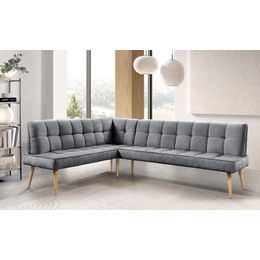 Eckbank exxpo - SOFA FASHION "Latte", antrazith, B:254cm H:95cm T:196cm, 100% PES, Sitzb&auml;nke, Eckbank, moderne Sitz- und R&uuml;ckensteppung, bequem und elegant, hoher Holzfu&szlig;
