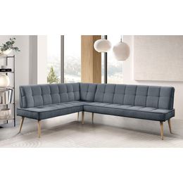 Eckbank exxpo - SOFA FASHION "Latte", antrazith, B:254cm H:95cm T:196cm, 94% PES, 6% NY, Sitzb&auml;nke, Eckbank, moderne Sitz- und R&uuml;ckensteppung, bequem und elegant, hoher Holzfu&szlig;