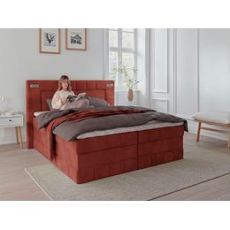 Boxbett OTTO HOME "PHILLIPA inkl. Bettkasten, wahlweise mit LED-Leuchten, Breite: 180cm", terracota, B:195cm L:210cm, Holz teilmassiv, Holzwerkstoff, Spanplatte, Komplettbetten, Boxbett, inkl. Kaltschaum-Topper, in verschiedenen Farben erh&auml;ltlich