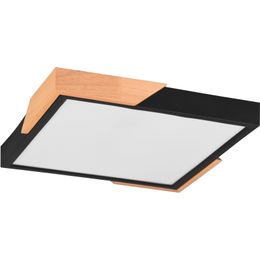REALITY LEUCHTEN LED Deckenleuchte "Meta", schwarz (schwarz matt), 1, H: 3,5cm, 1 Stk., Leuchten, Deckenlampe Holzschirm 31x31cm, 20W/2400Lumen, warmwei&szlig; 3000K, dimmbar, LED Deckenleuchte