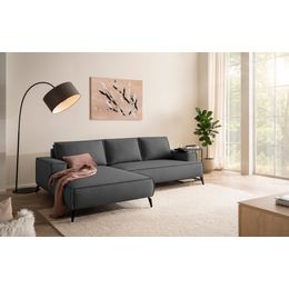 Ecksofa Home Affaire "TVINNU, L-Form, 275cm, in Cord und Leinenoptik", grau (anthrazit), B:275cm H:83cm T:173cm, Sofas, Ecksofa, wahlweise Recamiere rechts/links, schwarze F&uuml;&szlig;e, bequemer Sitzkomfort