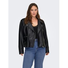 Lederjacke Only CARMAKOMA "CARCARMEN FAUX LEATHER BIKER OTW NOOS", Damen, Gr. 48, schwarz, Web, Obermaterial: 100% Polyester, unifarben, regular fit normal, Jacken Lederjacke