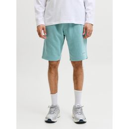 Jack & Jones Jogger Pants JACK & JONES "JPSTGORDON BRANDON SWEAT SHORTS", Damen, Gr. M, N-Gr, mineral blau, Web, Obermaterial: 65% Polyester, 35% Baumwolle, unifarben, regular fit, Hosen Jogger Pants