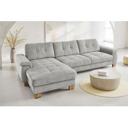 Ecksofa DIE PLANBAR "PP-LA19101 L-Form, Breite 316 cm", silber, B:316cm H:86cm T:177cm, 88% Polyester;12% Polyamid, Sofas, Ecksofa, wahlweise mit Bettfunktion und verstellbaren Kopfst&uuml;tzen, in Cord