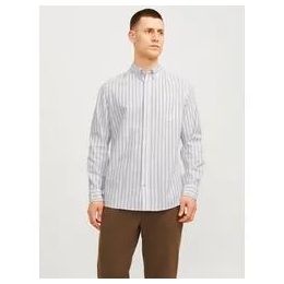 Jack & Jones Langarmhemd JACK & JONES "JJEOXFORD SHIRT LS NOOS", Herren, Gr. XS, N-Gr, beige (crockery stripes:stripes), Web, Obermaterial: 100% Baumwolle, gestreift, slim fit, &Auml;rmel mit &Auml;rmelschlitz 2-Knopf-Manschette, Hemden