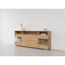 Sideboard OTTO HOME "VETRO Teilmassiv, Fronten Massivholz, Wohnzimmer, Stauraum,Griffmulde", wei&szlig;, neutral, B:199cm H:85cm T:40cm, Sideboards, Sideboard, B/T/H:199/40/85cm, 3 offene F&auml;cher, 6geschlossen F&auml;cher, Stauraum