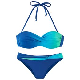 Lascana Damen B&uuml;gel-Bandeau-Bikini, blau, Gr. 34, Farbverlauf, Polyamid, Bikini-Sets, im modischen Farbverlauf