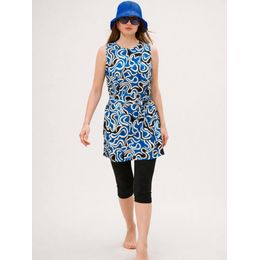 Marina Tankini 'Tankini Semi Suit 3-Teilig Blau gemustert mit schwarzer Hose "Marina" M2444' Damen Gr&ouml;&szlig;e S blau