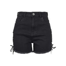 Urban Classics Damen Stoffhose "Urban Classics Damen Ladies Highwaist Denim Lace Up Shorts"schwarzwashed, Gr. 30, unifarben, 100% Baumwolle, Hosen