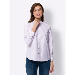 Heine Damen Hemdbluse, rosa, Gr. 44, gemustert, gestreift, mehrfarbig, 100% Baumwolle, Blusen