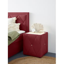 Nachttisch Home Affaire "Alfie", rot (weinrot, plexi milchglas), B:50cm H:53cm T:50cm, Tische, Nachttisch, mit Beleuchtung und Bezug aus Samtverlours