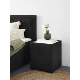 Nachttisch Home Affaire "Alfie", schwarz (schwarz, plexi milchglas), B:50cm H:53cm T:50cm, Tische, Nachttisch, mit Beleuchtung und Bezug aus Samtverlours