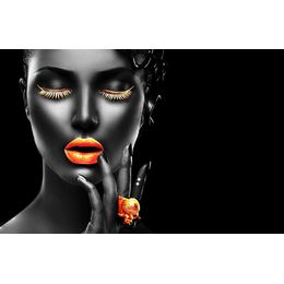 Fototapete papermoon "GOLDENE LIPPEN-SCHMUCK ART DESIGN ABSTRAKT MUSTER KUNST", bunt, B:4m L:2,6m, Vlies, Tapeten