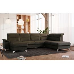 Sit & More Wohnlandschaft SIT & MORE "Astoria U-Form", gr&uuml;n (olive), B:327cm H:91cm T:225cm, 100% Polyester, Sofas, Wohnlandschaft, wahlweise mit motorischer Relaxfunktion