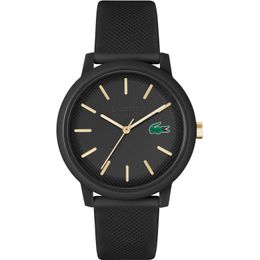 Quarzuhr Lacoste "Lacoste.12.12", schwarz (schwarz, goldfarben), Armbanduhren, Damen, Quarzuhr, Armbanduhr, Herrenuhr, Mineralglas, Silikonarmband