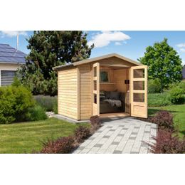 Gartenhaus Karibu "&raquo;Amberg 4&laquo;", beige (naturbelassen), ohne Fu&szlig;boden, Holzwerkstoff, Gartenh&auml;user, Gartenhaus, naturbelassen, anthrazit oder terragrau