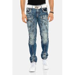 Cipo & Baxx CIPO & BAXX Herren Tapered-fit-Jeans "Jeans", blau, Gr. 42, unifarben, 100% Baumwolle, Jeans, mit Kontrastn&auml;hten und Seitentaschen, CD-391