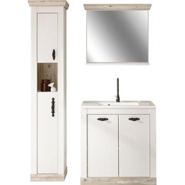 Badm&ouml;bel-Set Home Affaire "Florenz, Bad im Landhausstil, 3-teiliges Badezimmer", wei&szlig; (pinie wei&szlig; dekor), Kastenm&ouml;bel-Sets, Badm&ouml;bel-Set, Waschtisch, Schrank und Spiegel mit Ablage, in Pinie Wei&szlig;, Stauraum