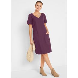 bonprix Damen Minikleid "Minikleid mit Leinen", lila, Gr. 46, Obermaterial: 55% Leinen, 45% Baumwolle, Kleider, f&uuml;r warme Tage, aus Leinen und