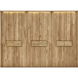 Kleiderschrank Home Affaire "Ambroise, aus Wildeiche, inkl. Passepartout", braun (wildeiche), B:307cm H:226cm T:62cm, Massivholz, Schr&auml;nke, Kleiderschrank, Massivholz-Kleiderschrank, im 50 cm Raster planbar