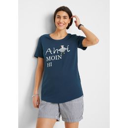 bonprix Damen T-Shirt, blau, Gr. 36, Obermaterial: 95% Baumwolle, 5% Elasthan, Shirts, bequeme Passform, Kurzarm, mit Rundhalsausschnitt