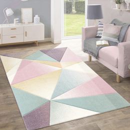 Teppich Paco Home "Kosy 310", bunt (pastell), B:60cm H:15mm L:100cm, Kunstfaser, Teppiche, Teppich, Kurzflor, modernes geometrisches Muster, in sch&ouml;nen Pastell-Farben