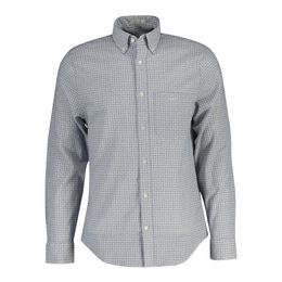 Gant Herren Langarmhemd "REGULAR COTTON LINEN PRINT SHIRT", grau, Gr. M, kariert, Web, Obermaterial: 55% Leinen, 45% Baumwolle, Hemden, Regular fit