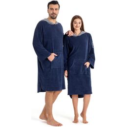 Badeponcho Kangaroos "Dalia Surfponcho, ideal f&uuml;r Sauna, Spa & im Urlaub" Gr. S, marine, L:108cm, Veloursfrottier, Hausm&auml;ntel, weich, Uni-Farben mit Streifen, leicht, Unisex, f&uuml;r Damen und Herren