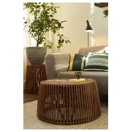 SIT-M&Ouml;BEL Beistelltisch SIT "T-RATTAN SIDE TABLE LARGE", beige (natur), B:45cm H:38cm, Tische, Beistelltisch, gro&szlig;er Beistelltisch aus Rattan mit Platte aus recycletem Teakholz