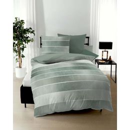 Wendebettw&auml;sche Kaeppel "TIMELESS 100% Baumwolle", gr&uuml;n (jade), B/L: 135cm x 200cm, 1 Stk., 1 Stk., Feinbiber, B/L: 80cm x 80cm, 2 Stk., Feinbiber, Obermaterial: 100% Baumwolle, Bettw&auml;sche, Wendebettw&auml;sche, mit breiten Streifen, Wendeoptik, Markenrei&szlig;verschluss