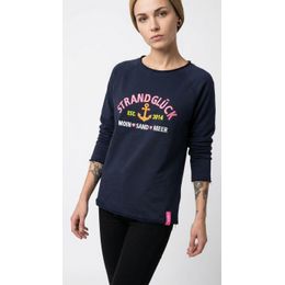 Zwillingsherz Damen Sweatshirt ""Strandgl&uuml;ck"", blau, Gr. SM, unifarben mit Farbeinsatz, Sweatware, Obermaterial: 50% Baumwolle, 50% Polyester,