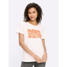 Heine Damen T-Shirt "T-Shirt", wei&szlig;, Gr. 34, gemustert, mehrfarbig, 95% Baumwolle, 5% Elasthan, Shirts