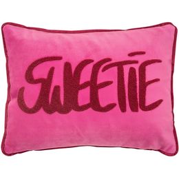 Dekokissen Pad "LETTERS", pink, schriftzug, B:40cm L:30cm, Obermaterial: 100% Polyester, Dekokissen_Sitzkissen_Kissenh&uuml;llen, farbige Keder, mit Schriftzug, verschiedene Gr&ouml;&szlig;en