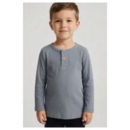 Langarmshirt name it "NMMKAB LS TOP NOOS", Jungen, Gr. 104, blau (tradewinds), Feinripp, Obermaterial: 57% Baumwolle, 38% Modal, 5% Elasthan, meliert, normal normal, Rundhals, abgesteppte Kante, Shirts Langarmshirt, Im Henley-Stil - mit kurzer Knopfleise, normal geschnitten