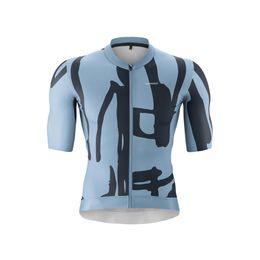 Gonso Herren Radtrikot "Road Jersey Print M", blau, Gr. M, 86% Polyester, 14% Elasthan, Trikots, Herren Fahrradtrikot, modernes Trikot mit 3-teiliger
