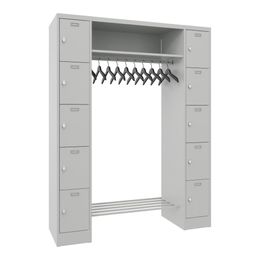 STIER Garderobe, 2 S&auml;ulen mit 5 F&auml;chern, 300 mm AB, Hutablage 900 mm, Drehr., RAL 7035 (906494)