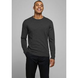 Jack & Jones Rundhalspullover JACK & JONES "JJEBASIC mit Rundhals, ideal f&uuml;r Job und Freizeit", Herren, Gr. L, grau (dunkelgrau melange), Feinstrick, Obermaterial: 100% Baumwolle, schmal h&uuml;ftlang, Rundhals, B&uuml;ndchen, Pullover Rundhalspullover, unifarben, modisch, slim fit, Baumwolle, Rundhals
