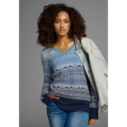Kangaroos Damen Jacquardpullover, blau, Gr. 32, Jacquardmuster, Feinstrick, Obermaterial: 50% Baumwolle, 50% Polyacryl, Pullover, im Norweger-Muster