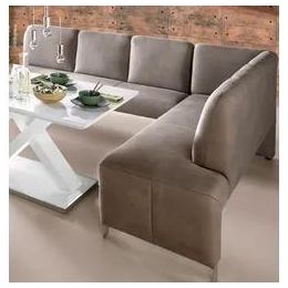 Eckbank exxpo - SOFA FASHION "Intenso, modern, wahlweise in Leder oder Textil, 264/197 cm (B/T)", grau (taupe), B:264cm H:91cm T:197cm, NaturLeder;Strukturstoff (Zusammensetzung: Polyester 100%);Luxus-Microfaser (Zusammensetzung: Aufgeflockte 100% Polyester Schicht mit Pr&auml;gung);Cord (Zusammensetzung: Polyester 100%), Sitzb&auml;nke, Eckbank, hohe Bodenfreiheit, frei im Raum stellbar, hoher Sitzkomfort