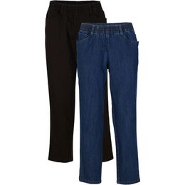 bonprix Damen Straight-Jeansblau denim, schwarz, Gr. 40, Denim/Jeans, Obermaterial: 97% Baumwolle, 3% Elasthan, Jeans, gerades Bein, mit erh&ouml;htem