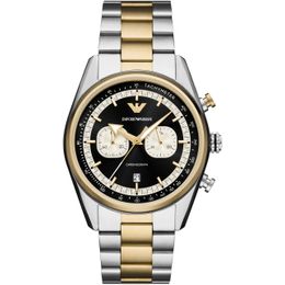 Chronograph Emporio Armani, gold (edelstahlfarben, gelbgoldfarben), Armbanduhren, Damen, Chronograph, Quarzuhr, Armbanduhr, Herrenuhr, Edelstahlarmband, analog, Tag