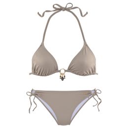 Bruno Banani Damen Triangel-Bikini, grau, Gr. 36, unifarben, Microfaser, Polyamid, Bikini-Sets, mit gold-schwarzenen Accessories