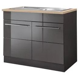 Sp&uuml;lenschrank KOCHSTATION "KS-Wien", grau (grau hochglanz), B:100cm H:85cm T:60cm, Holzwerkstoff, MDF, Schr&auml;nke, Sp&uuml;lenschrank, Breite 100 cm, inkl. Einbausp&uuml;le