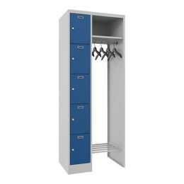 STIER Garderobe, 1 S&auml;ule m. 5 F&auml;chern, AB 300 mm, Hutabl. 450 mm, Zyl., RAL 7035/5010 (906453)
